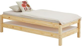 IDIMEX Stapelbett RINO 90x190 cm 2er Set in Natur aus Kiefer Massivholz, Kinderbett mit Gästebett aus massivem Holz, platzsparendes Stapelliege Massivholzbet