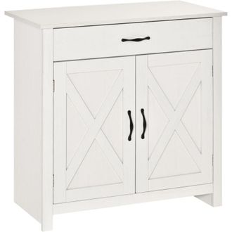 HOMCOM Buffet - HOMCOM - tiroir, 2 portes de grange et &eacute;tag&egrave;re r&eacute;glable - MDF et panneau de particules - 80 x 39,7 x 80 cm - blanc