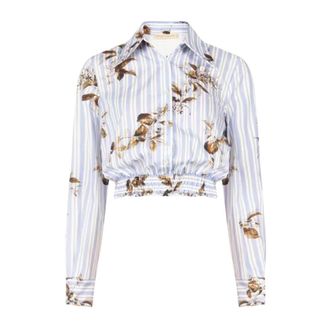 Rinascimento Kurz gestreifte und gebl&uuml;mte Bluse - - Blouses & Shirts - Damen - Blau - S