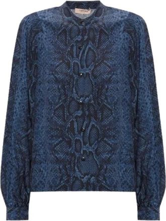 Twinset Blouse en cr&ecirc;pe de Chine imprim&eacute; python - Femme - Blouses et Chemises - Bleu - Taille: 44 FR