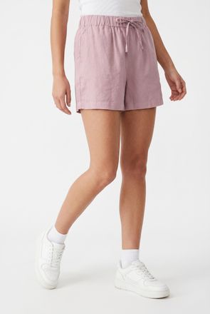 Only Shorts ONLY ONLGOA MW LIN BL PULL-UP SHORTS CC PNT, Damen, Gr. XL, N-Gr, burnished lila, Web, Obermaterial: 70% Viskose, 30% Leinen, unifarben, regula