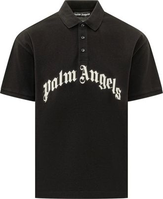Palm Angels Homme, Tops, Noir, Taille: XL Curved Logo Polo S/S