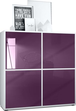 Vladon Highboard Cuba V2 Schrank 104 x 105,5 x 35,5 cm Sideboard mit 8 F&auml;chern, Made in Germany, Korpus in Wei&szlig; matt/Fronten in Brombeer Hochglanz