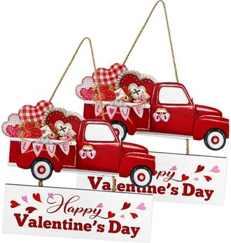 Garneck 2 St&uuml;ck Valentinstag Holzschild zum Aufh&auml;ngen H&auml;ngende Wanddekoration aus Stabilem Holz Farbenfrohes Haust&uuml;r Deko f&uuml;r Veranda und Innenbereich