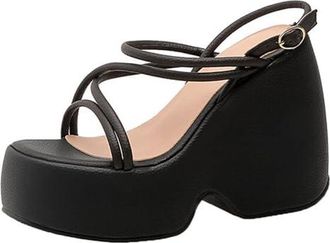 Generic MiaZane Sandales Plateforme &agrave; Semelle Compens&eacute;e &Eacute;paisse Femme Lani&egrave;re de Cheville R&eacute;glable Bout Ouvert Chaussures Gladiateur pour Trajets d&Eacute;t&eacute; et Marc