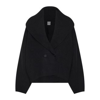 Toteme Femme, Pulls, Noir, Taille: 40 FR Cardigan &agrave; Revers Ch&acirc;le