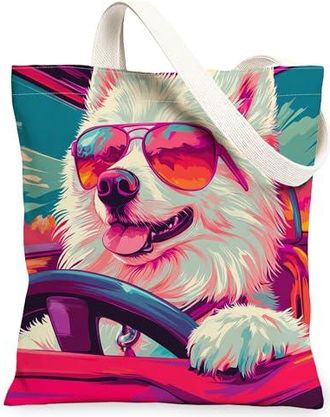 Generic Sac fourre-tout en toile motif chien schnauzer pour faire du shopping, 33 x 38,1 cm, motif chiot pop esth&eacute;tique, sac d&eacute;picerie r&eacute;utilisable pour femme