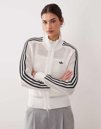 adidas Originals Firebird - Haut de survêtement en maille crochetée - Blanc cassé