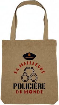 Fabulous Sac Shopping Tote Bag Aspect Lin - La Meilleure Polici&egrave;re du Monde Gendarmerie Justice Police - Sac de Courses Toile Epaisse 360g Beige Naturel Cabas 
