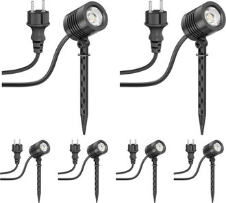LEDs Com 6 Stück Kleiner LED Gartenstrahler mit Erdspieß TARL für außen, IP65, Stecker, schwarz, 4,3 W, 340lm, warmweiß