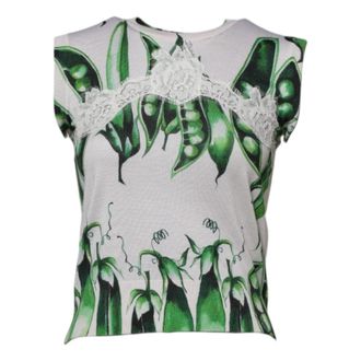 Dolce & Gabbana Gr&uuml;nes Erbsenmuster &Auml;rmelloses Blusentop - - Blouses & Shirts - Damen - Mehrfarbig - 2XS