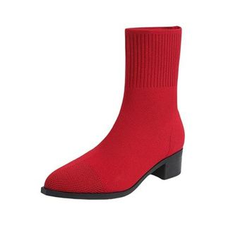Generic Bottines courtes en tricot extensible pour femme - &Eacute;l&eacute;gantes - Couleur unie - Bout pointu - Respirantes - Talon &eacute;pais - Confortables - &Agrave; enfiler - Sty