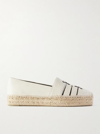 Tory Burch Espadrilles Plates-formes En Cuir À Découpes Ines - Blanc cassé