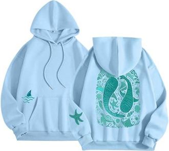 Generic Sweat &agrave; capuche 2026 pour femmes avec cordon de serrage, manches longues, &eacute;paules tombantes et poche, bleu, XXL