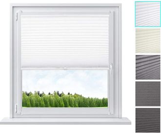 Woltu Plissee ohne Bohren Klemmfix Faltrollo Jalousie Wei&szlig; 120x130cm (BxH), Plisseerollo Crushed Optik Sichtschutz und Sonnenschutz Easyfix lichtdurchl&auml;ssig