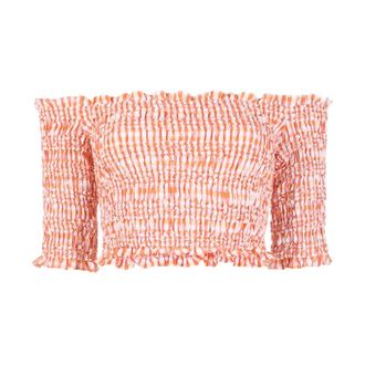 Kenzo Off-Shoulder Top ohne &Auml;rmel in gewelltem Vichy-Muster - - Blouses & Shirts - Damen - Orange - L
