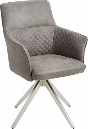 MID.YOU Mid.you Armlehnstuhl Edelstahl, Silber, Edelstahl, Metall, Textil, Drehkreuz, 62x90x63 cm, Sitzfl&auml;che 180&deg; drehbar, automatische R&uuml;ckholfunktion, Essz