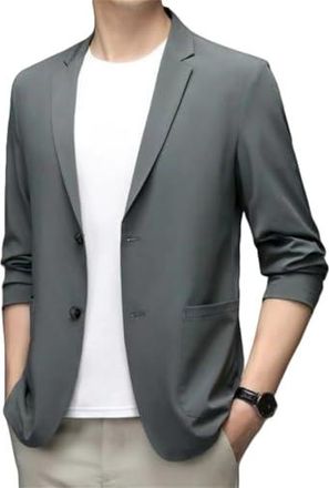 Generic Kyayu Veste d&eacute;t&eacute; en soie glac&eacute;e pour homme - Blazer daffaires &agrave; revers - Manteaux de sport d&eacute;t&eacute; pour homme, gris fonc&eacute;, XXL