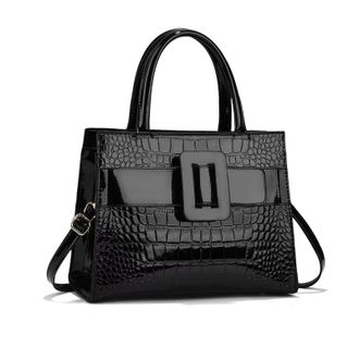 Nicole & Doris Frauen Tasche Elegante Handtasche Damen Designer Schultertasche PU Leder Tote Handtasche Umh&auml;ngetasche Kroko Henkeltasche mit Vielen F&auml;chern Schwarz