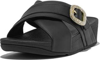 FitFlop Femme Lulu Claquettes crois&eacute;es en Cuir avec Boucle en Cristal Sandale, Noir, 37 EU
