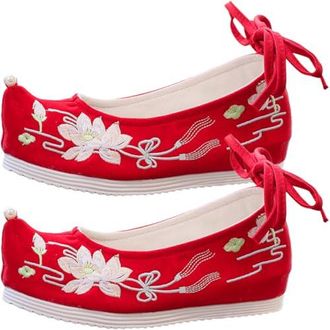 BESPORTBLE Chaussures Brod&eacute;es en Tissu Style Chinois Talons Compens&eacute;s Cach&eacute;s Vintage Femme Printemps-&eacute;t&eacute; Ethnique Hanfu Rouge 37 Broderie Artisanale