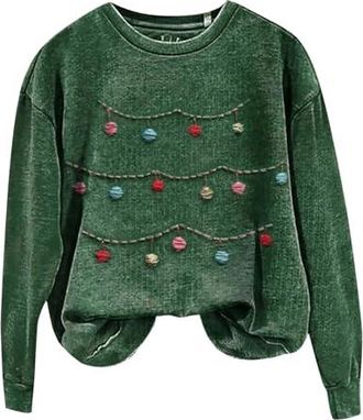 Generic HUIFUAO Sweat-shirt de Noël pour femme - Haut de sapin de Noël amusant - Grande taille - Pull à manches longues - Cadeau fantaisie, Vert, 4XL