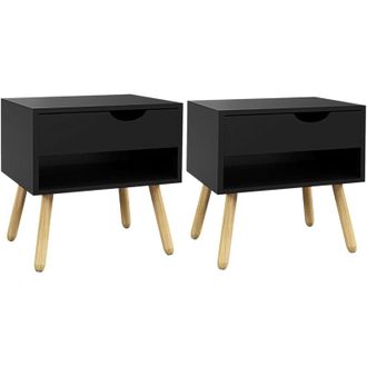 HOMCOM Homcom - Lot de 2 tables de chevet design scandinave - tiroir, niche - pi&egrave;tement bois pin - noir