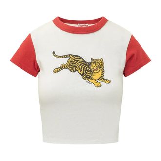 Kenzo Jumping Tiger Cropped T-Shirt - - Tops - Damen - Wei&szlig; - XS