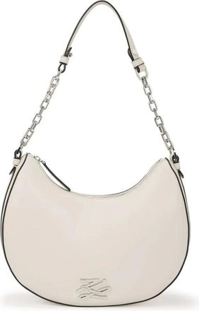 Karl Lagerfeld Femme, Sacs, Blanc, Taille: ONE Size Sac Bandouli&egrave;re Croissant avec D&eacute;tail de Cha&icirc;ne