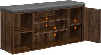 Songmics Banc &agrave; Chaussures, Toolless Assemblage Ultra-rapide sans Outils, Meuble dEntr&eacute;e avec Rangement, Compartiments Ouverts, &Eacute;tag&egrave;res R&eacute;glables, Noyer