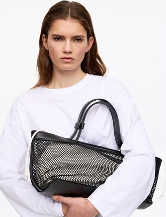 Arket Tragetasche Aus Mesh Mit Lederbesatz -Schwarz