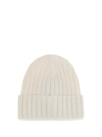 Moncler Womens Wool Beanie With Logo White Merino Ovis Aries Hats E Hairbands