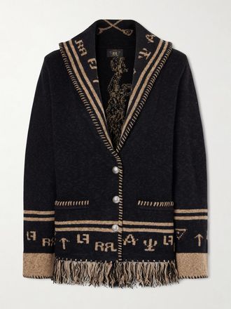 Ralph Lauren Cardigan En Laine Et Soie M&eacute;lang&eacute;es Intarsia &Agrave; Franges Jane - Noir