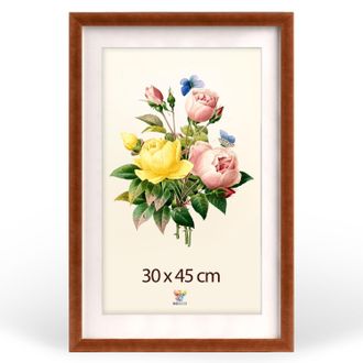 MG Design Bilderrahmen 30 x 45 cm - Posterrahmen mit Braun Hochprofil-Holzrahmen und bruchsicherem Acrylglas, mit Passepartout, Hoch & Quer mit stabiler Wandauf
