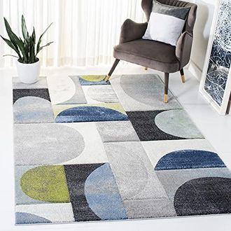 Safavieh Modern Teppich für Wohnzimmer, Esszimmer, Schlafzimmer - Hollywood Collection, Kurzer Flor, Grau und Blau, 160 X 229 cm