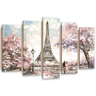 Feeby Dekobild 5 Paneele 200x100 cm Deutschland Horizont Fluss Frankfurt Wanddekoration Kunstdruck Zimmerdeko Bilderwand Nacht Himmel Lichtreflexionen Stadt