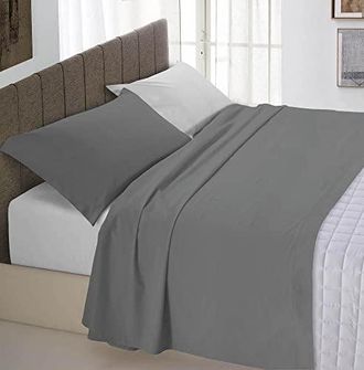 Italian Bed Linen Bettwäsche-Set aus 100% natürlicher Baumwolle, dunkelgrau/hellgrau, für französisches Bett