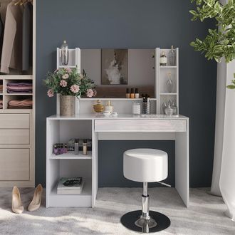 Vicco Schminktisch Sherry, Weiß/Weiß Hochglanz, 119.8 cm 5 Teile