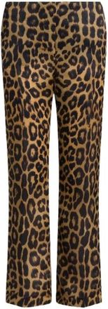 Alberta Ferretti Femme, Pantalons, Brun, Taille: 42 FR Pantalon Droit en Organza de Soie Imprim&eacute; L&eacute;opard