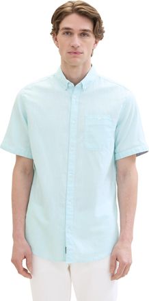 Tom Tailor Herren Regular Fit Kurzarm-Hemd mit Brusttasche, turquoise white structure, M