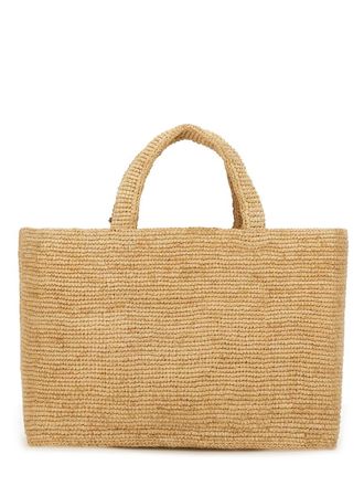 Maneb&igrave; Womens Shoulder Bag Sunset Beige Raffia Raffia; Leather Details