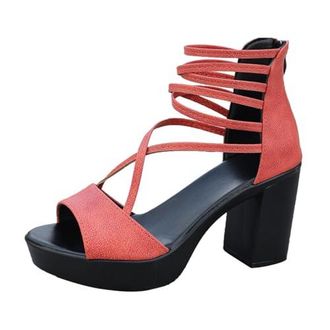 Generic Sandales &agrave; talons hauts pour femme avec sangle de cheville et fermeture &eacute;clair confortables &agrave; bout ouvert, Rouge, 40.5 EU