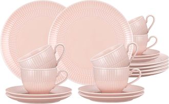 SELTMANN WEIDEN Amina Kaffeeservice 18-teilig, Kaffeetassen mit Untertassen (250 ml) und Frühstücksteller (23 cm) für 6 Personen, Geschirr-Set mit dezentem Relief-Mus