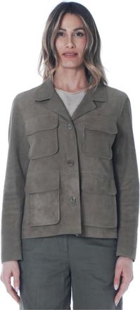 The Jack Leathers Femme, Vestes, Vert, Taille: 44 FR Giacca sahariana corta in suede