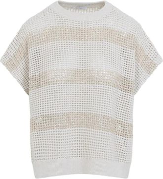 Brunello Cucinelli Femme, Pulls, Beige, Taille: 38 FR Pull en coton ray&eacute;