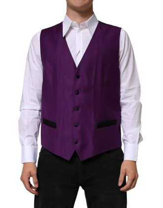Dolce & Gabbana Mens Purple Wool Dress Formal Waistcoat Vest Polyester Silk Virgin