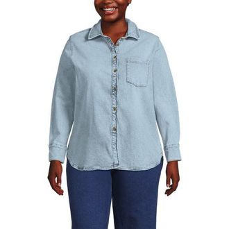 Lands End Jeanshemd, Damen, Gr&ouml;&szlig;e:48-50 plus, Blau, Baumwoll-Mischung, by Lands End