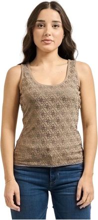 Guess Femme, Tops, Brun, Taille: 44 FR Logo tank top