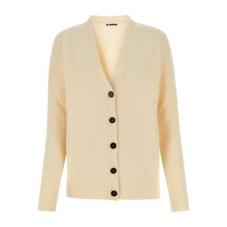 Jil Sander Femme, Pulls, Beige, Taille: 36 FR Cardigan en Laine Ivoire Tricot