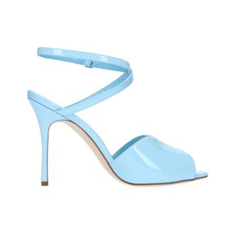Manolo Blahnik Femme, Chaussures, Bleu, Taille: 37 1/2 EU Sandales &agrave; Talons Aiguilles en Cuir de Veau